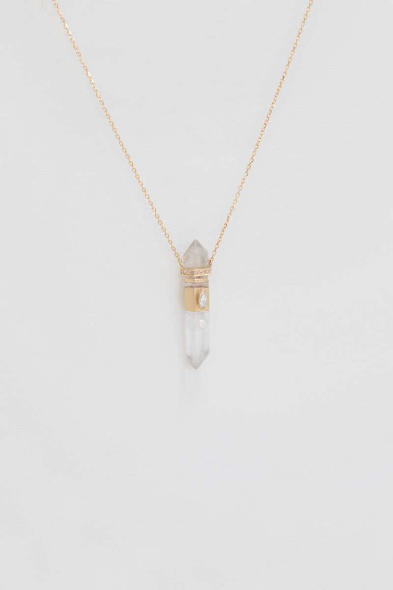 14k Gold Pencil Quartz + Diamonds Necklace – Gem
