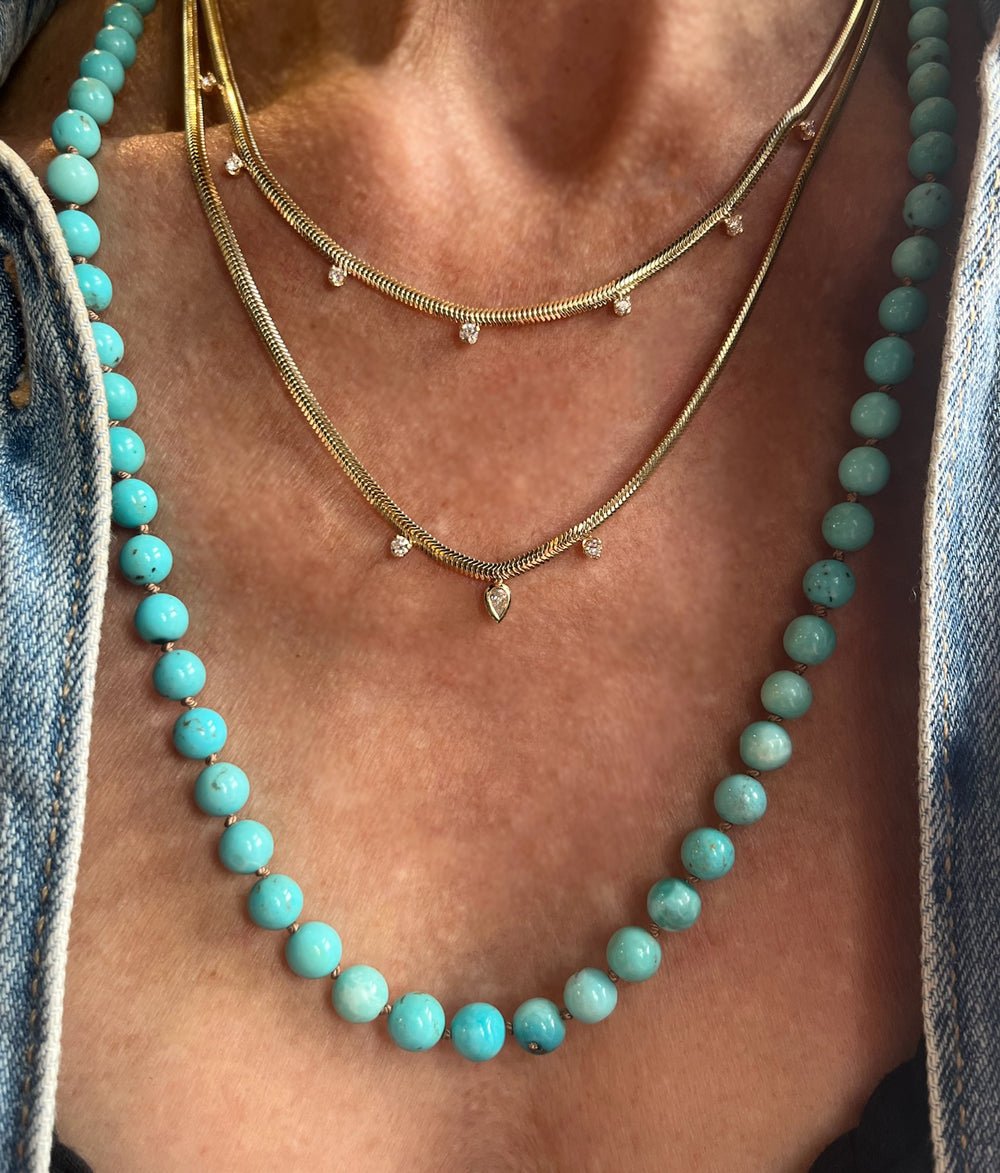 14k Gold Three Diamond Snake Chain Necklace – Gem